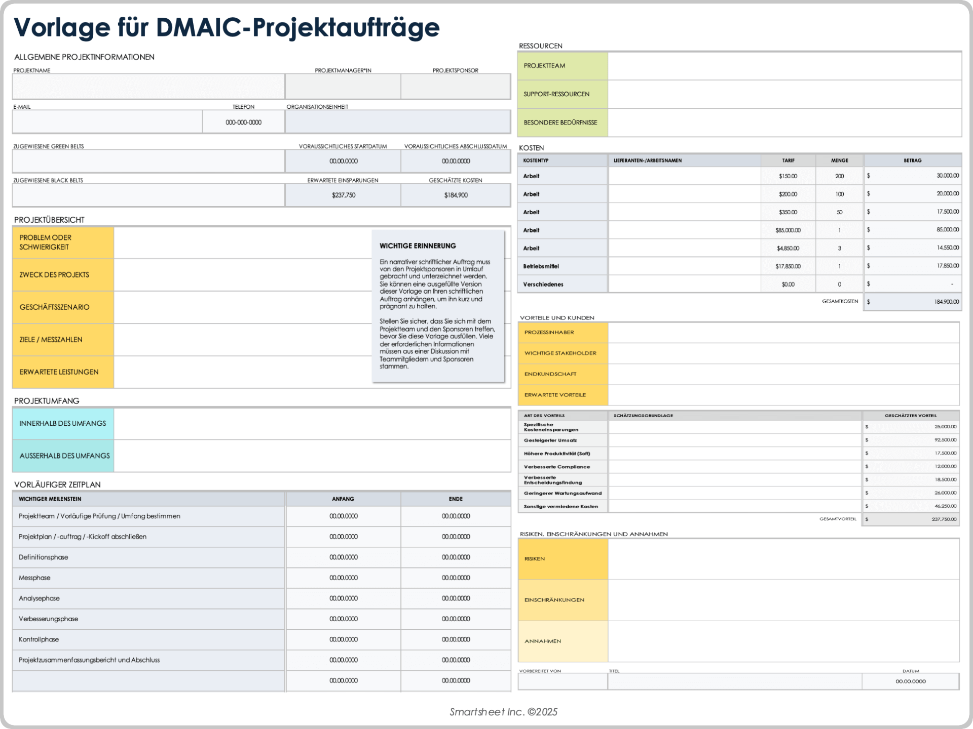 Kostenlose DMAIC-Vorlagen: Projektaufträge, -pläne und -berichte