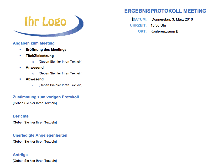 Kostenlose Protokollvorlagen für Microsoft Word