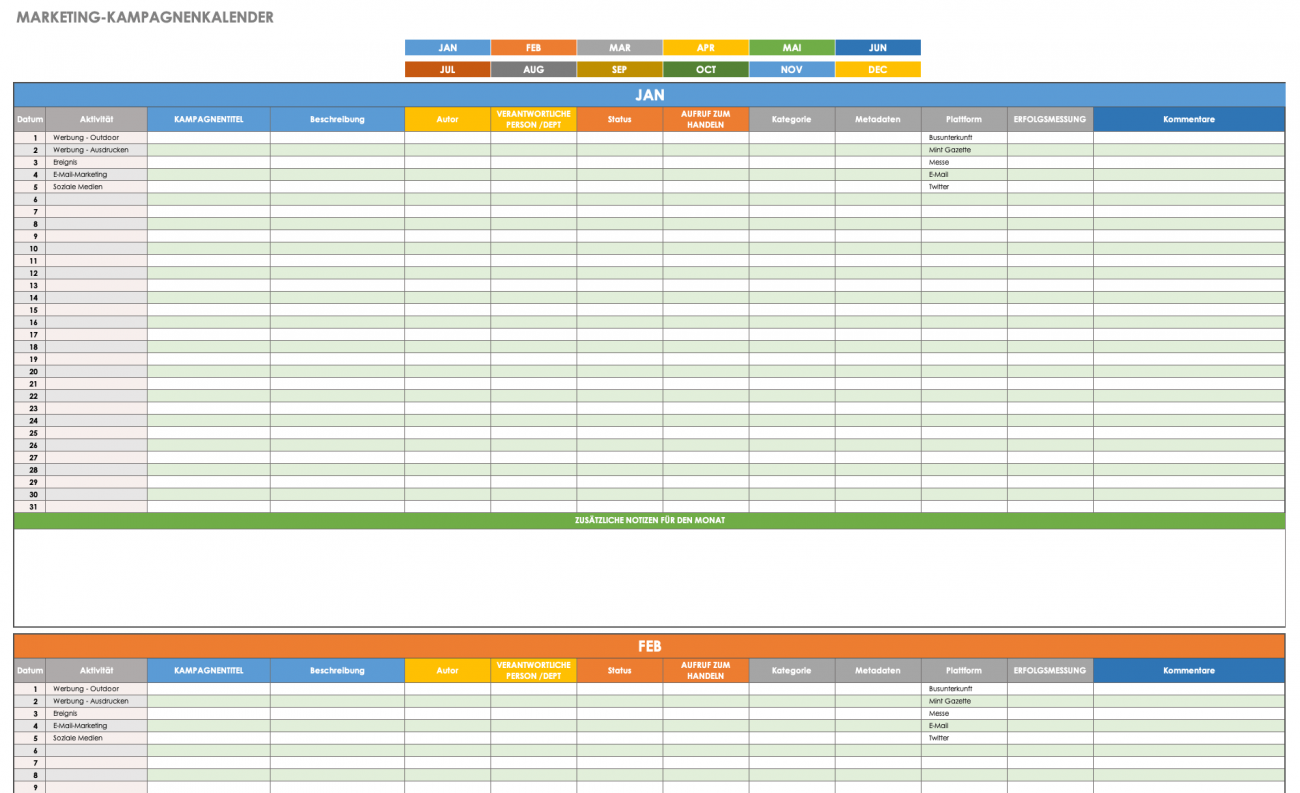 15 kostenlose Marketingkalender Excel Vorlagen | Smartsheet
