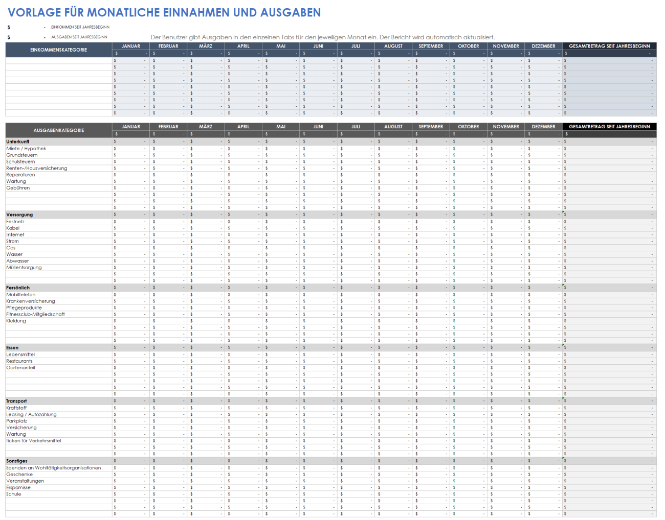Google Tabellen-Vorlagen für Monatsbudgets | Smartsheet