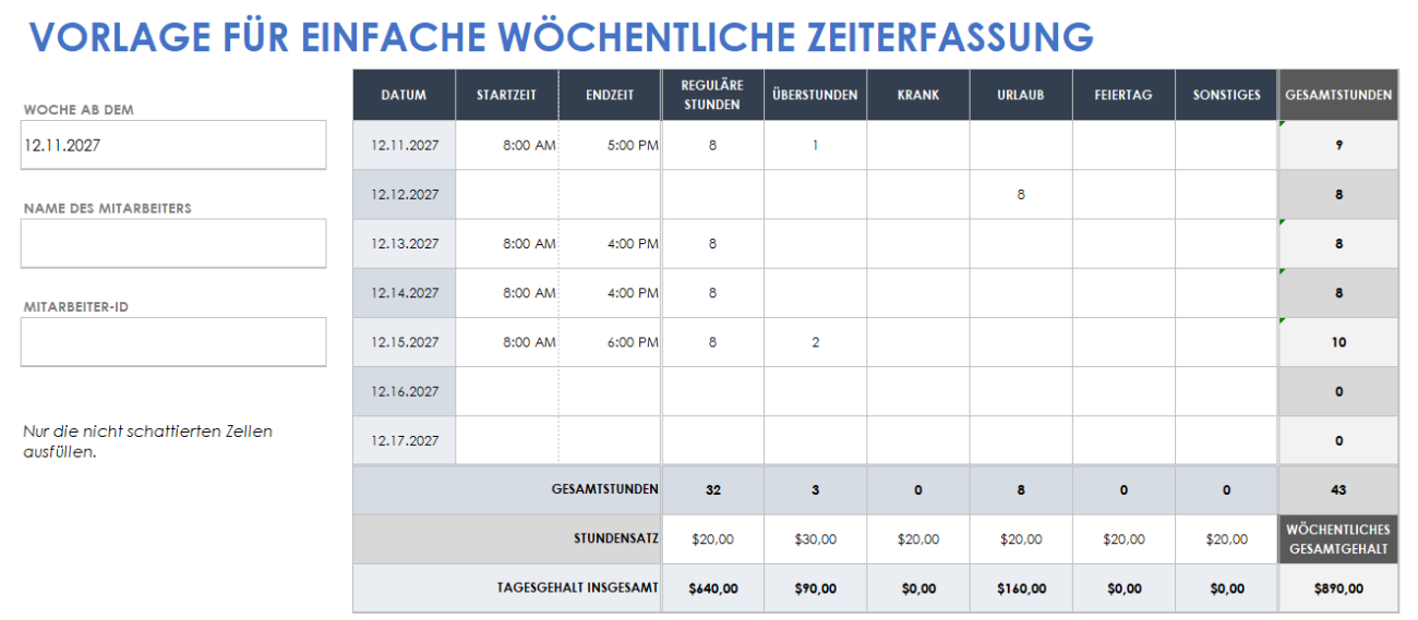 Kostenlose Google Tabellen-Vorlagen für die Zeiterfassung und ...