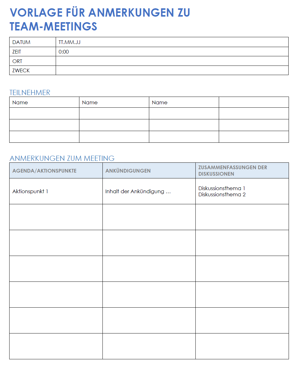 Kostenlose Vorlagen für Team-Meetings | Smartsheet
