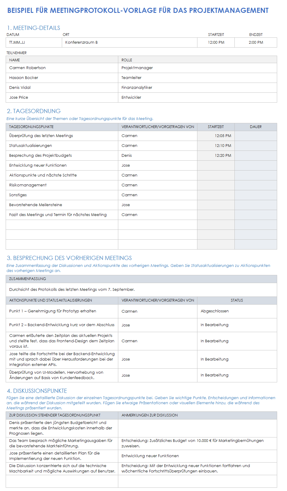 Kostenlose Meetingprotokoll-Vorlagen für das Projektmanagement
