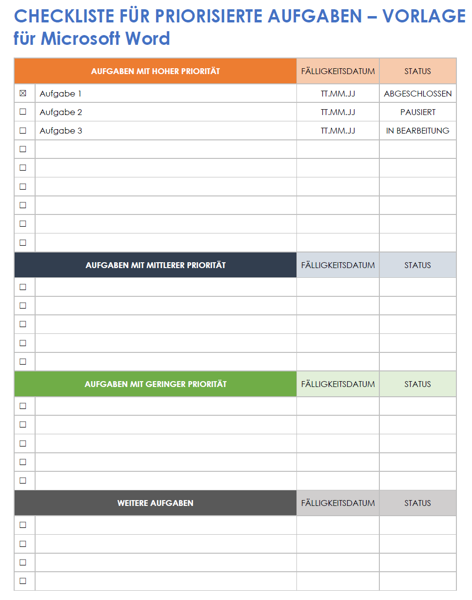 Kostenlose Microsoft Word-Vorlagen für Aufgabenlisten, -planer und ...