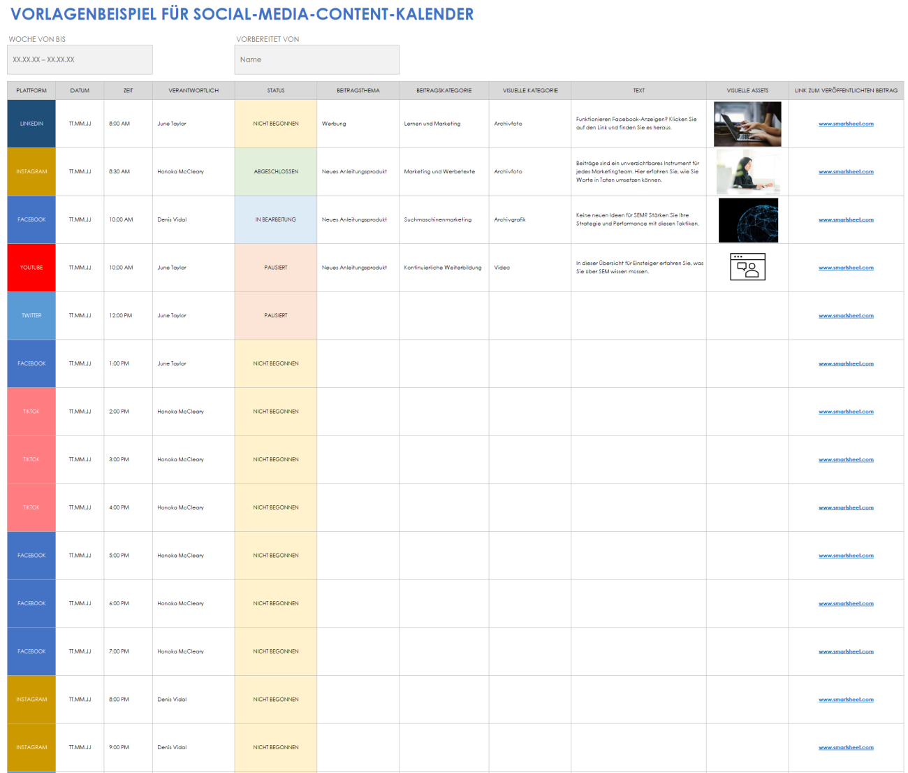 Kostenlose Vorlagen und Beispiele für Content-Kalender | Smartsheet