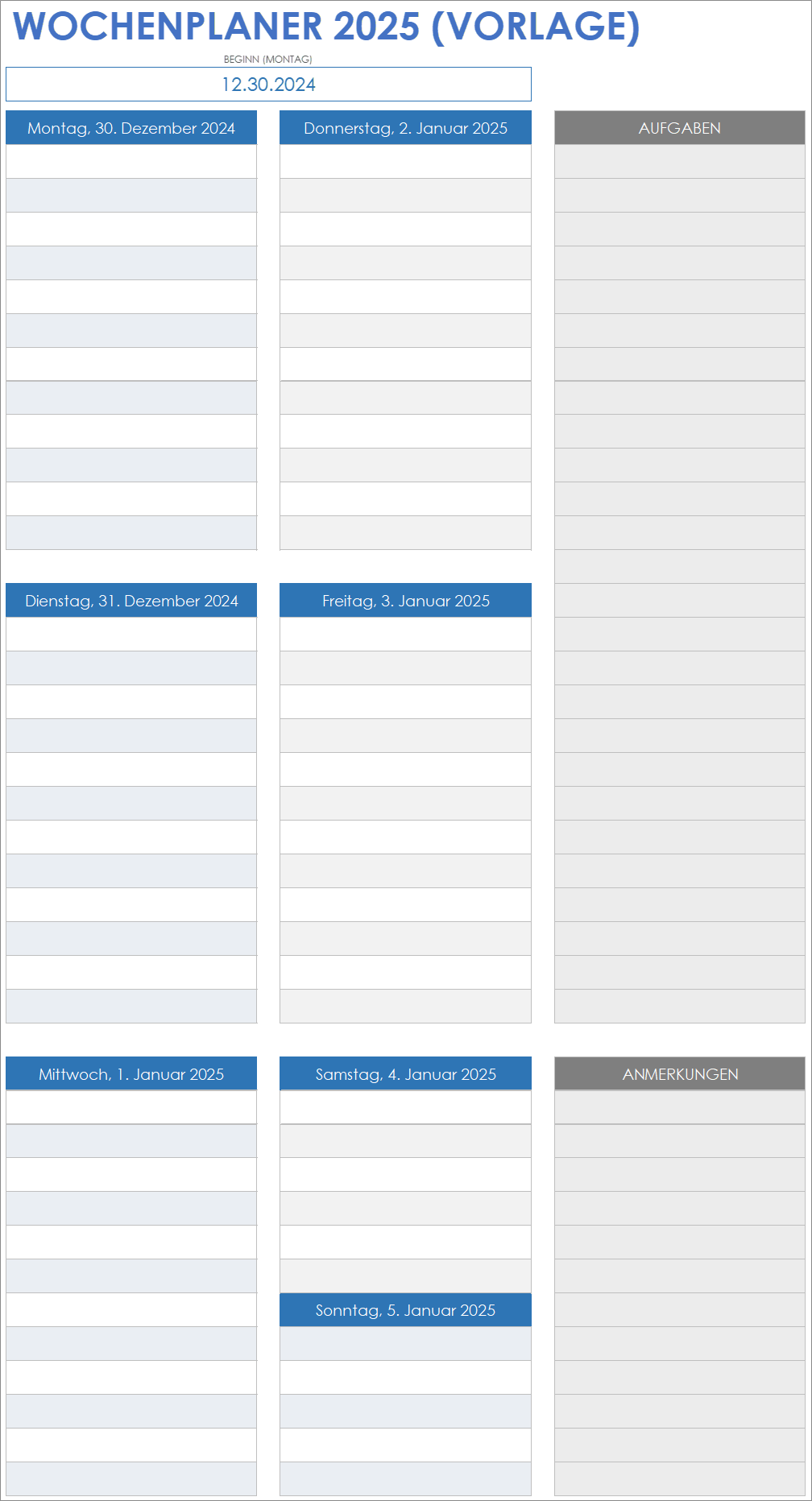 15 kostenlose Vorlagen für Wochenkalender