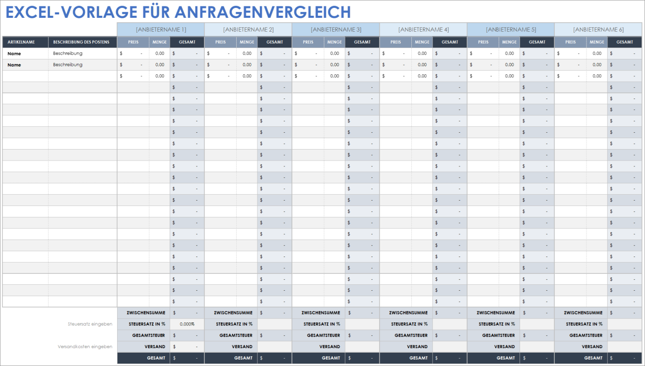Kostenlose RFQ-Vorlagen, -Formulare und -Tracker für Excel