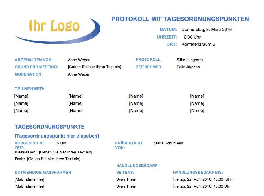 Kostenlose Protokollvorlagen für Microsoft Word