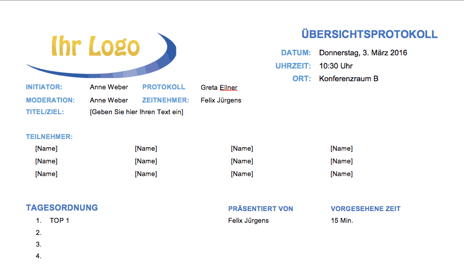 Kostenlose Protokollvorlagen für Microsoft Word