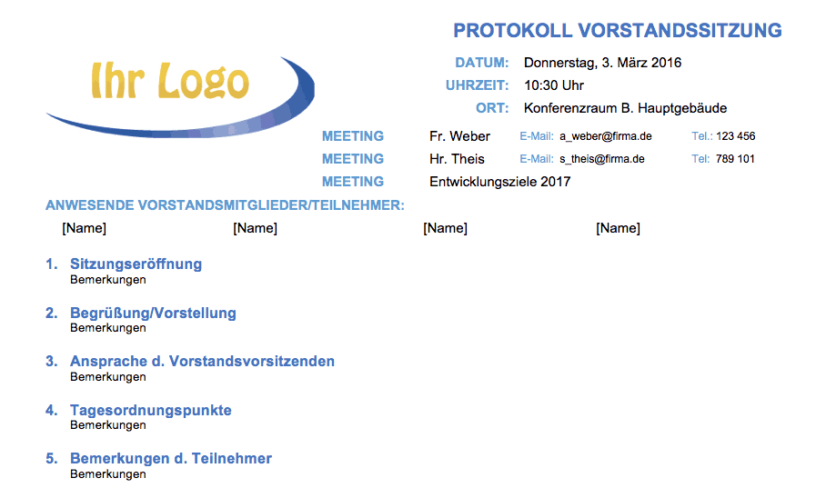 Kostenlose Protokollvorlagen für Microsoft Word