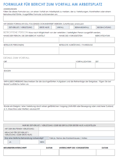 Kostenlose Vorlagen für Berichte über Unfälle am Arbeitsplatz | Smartsheet
