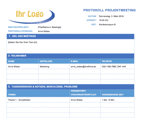 Kostenlose Protokollvorlagen für Microsoft Word