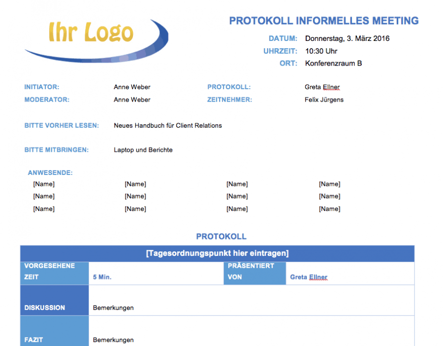 Kostenlose Protokollvorlagen für Microsoft Word