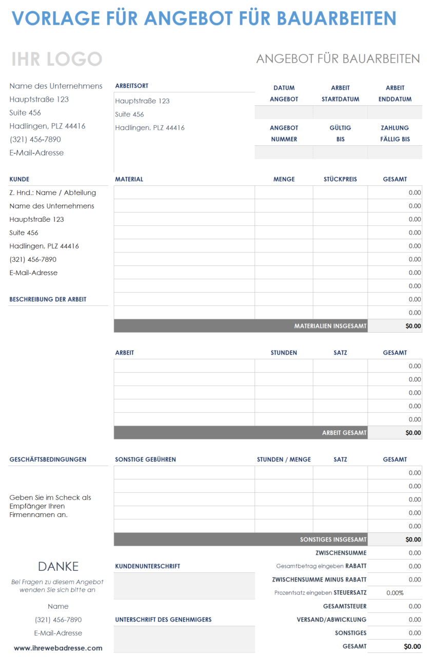 Kostenlose Vorlagen für Bauangebote | Smartsheet