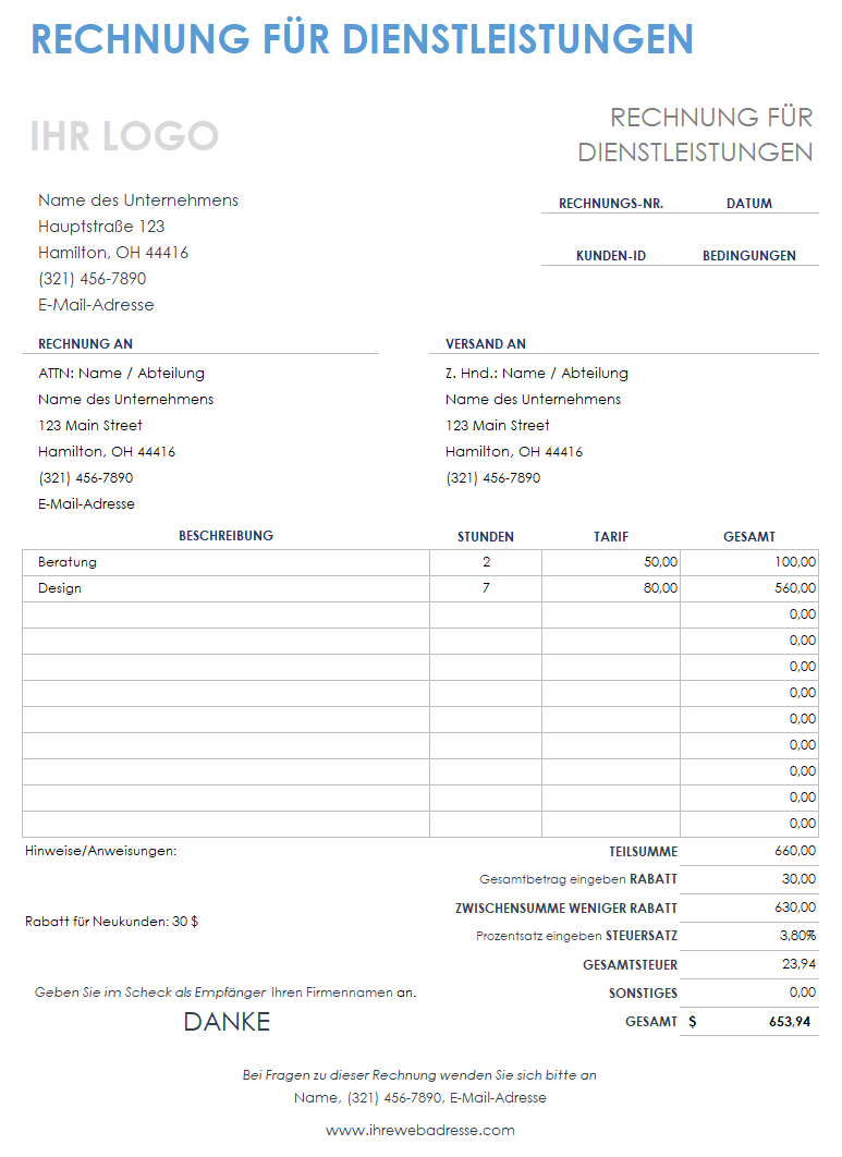 Kostenlose Excel-Rechnungsvorlagen – Smartsheet
