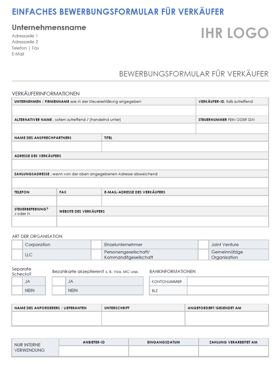 Kostenlose Formulare und Vorlagen für Bewerbungen von Anbietern ...