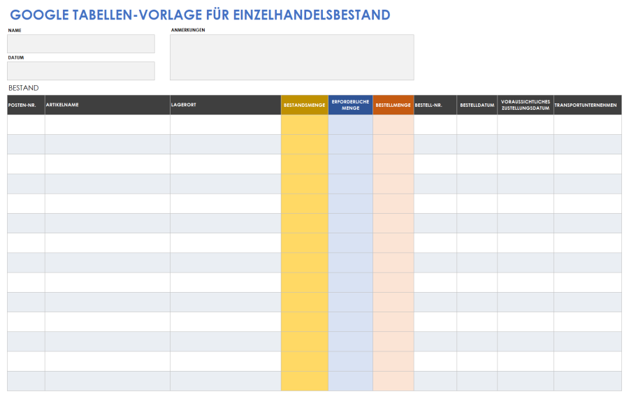 Kostenlose Google Tabellen-Vorlagen für Bestände | Smartsheet