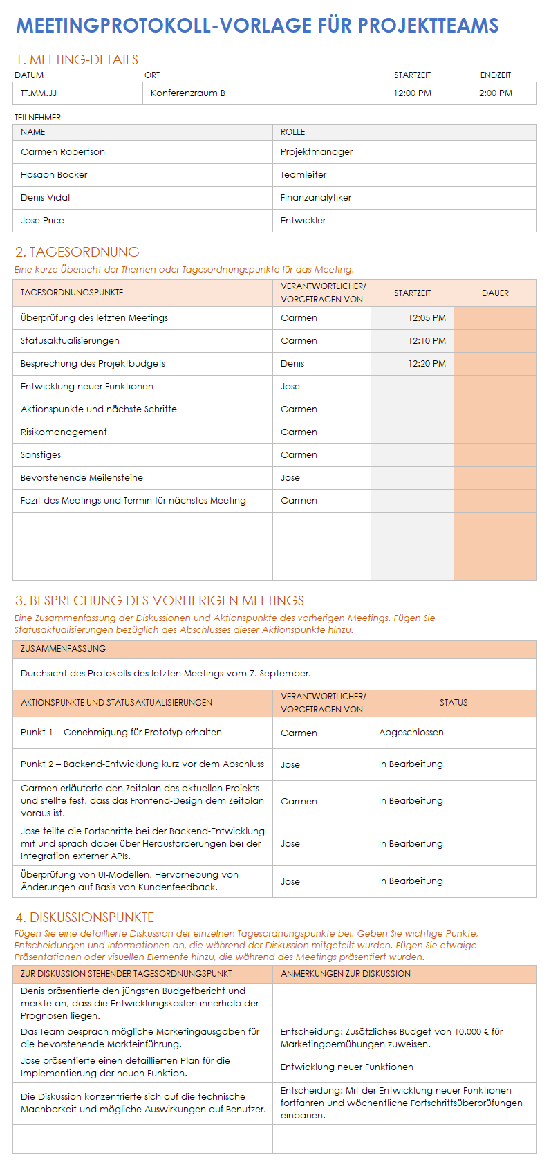 Kostenlose Meetingprotokoll-Vorlagen für das Projektmanagement