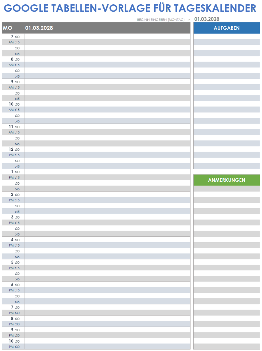 Kostenlose Google Tabellen-Vorlagen und -Planer für die Tagesplanung ...