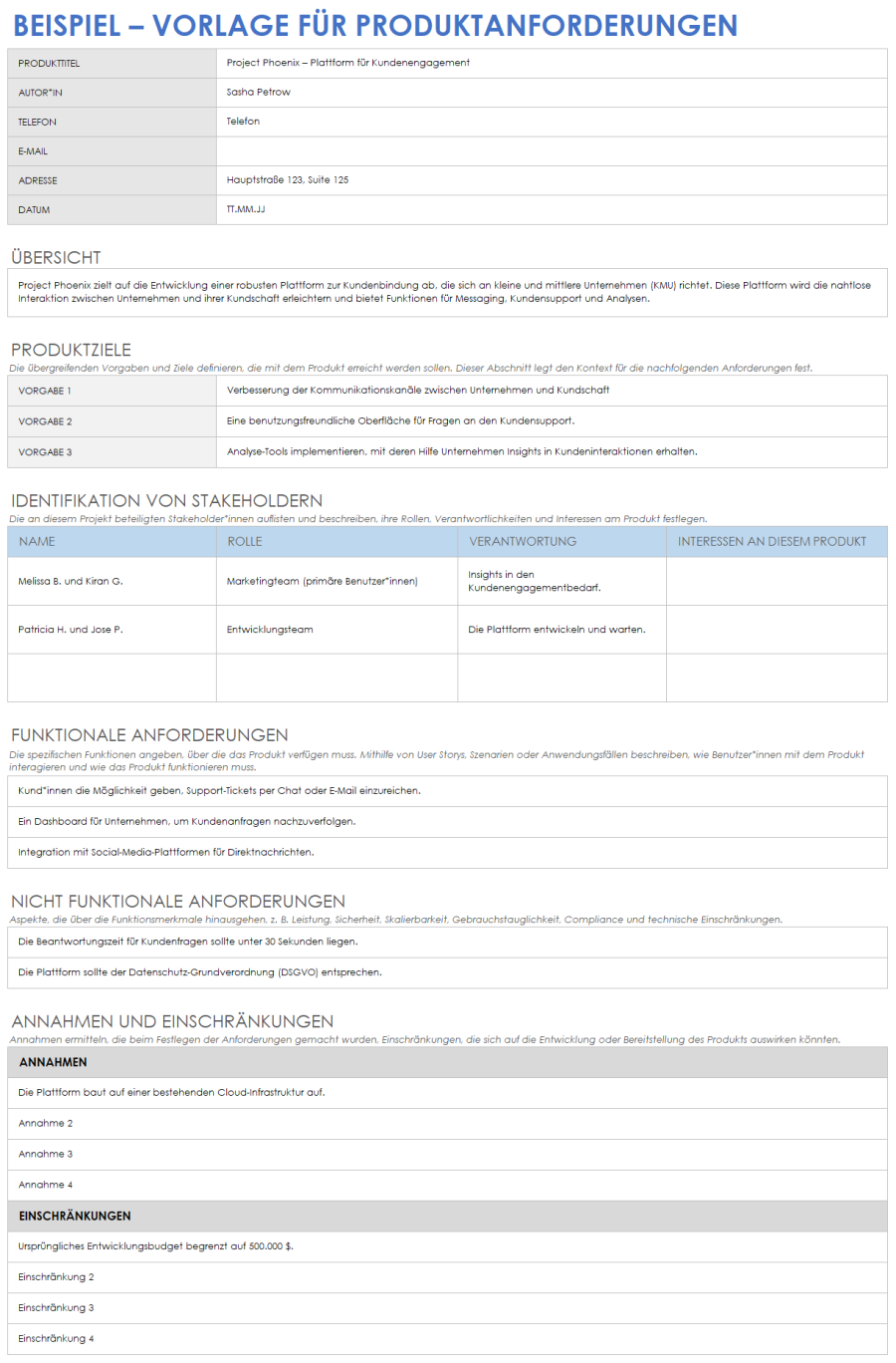 Kostenlose Vorlagen für Produktanforderungsdokumente | Smartsheet