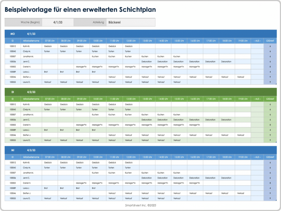 Kostenlose Schichtvorlagen: alle Rotationen, alle Formate