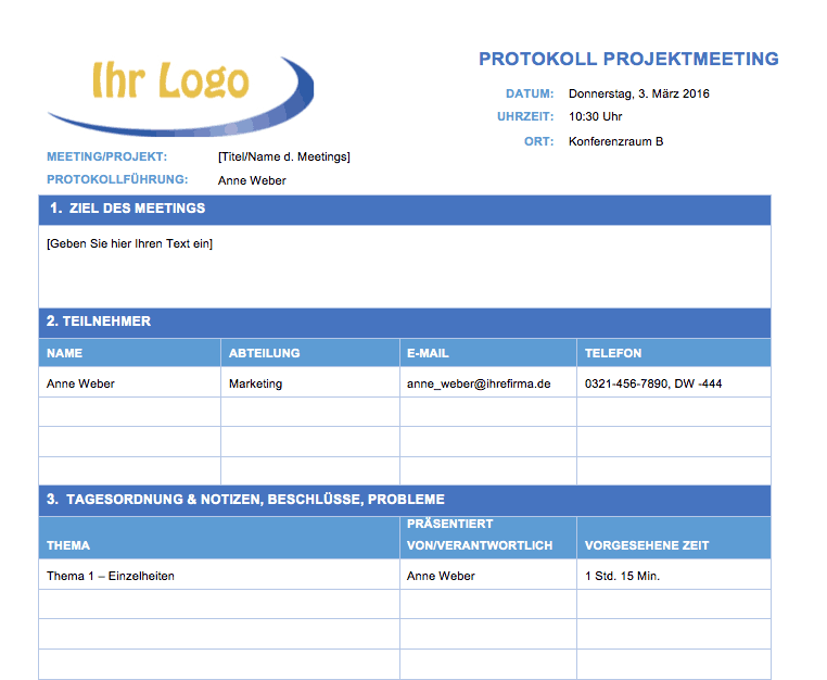 Kostenlose Protokollvorlagen für Microsoft Word